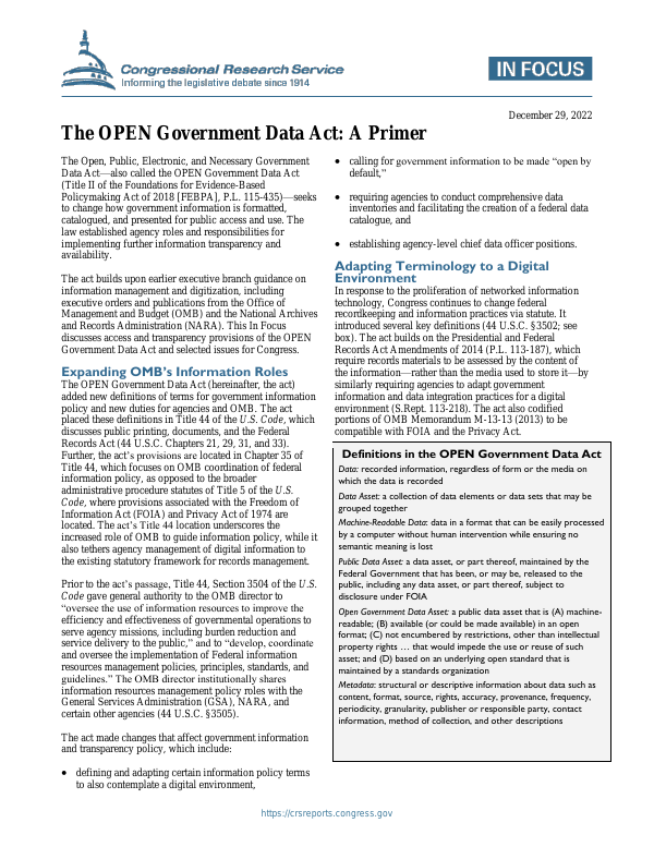 The OPEN Government Data Act: A Primer - EveryCRSReport.com