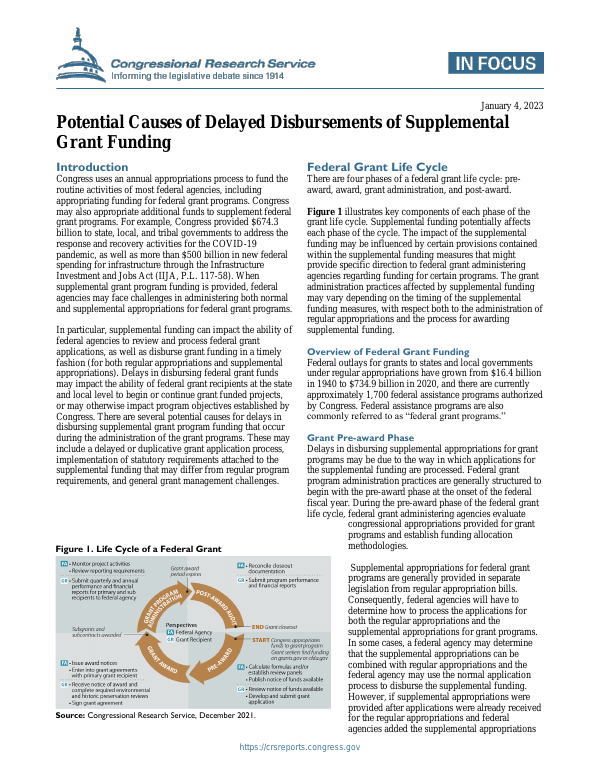 Potential Causes of Delayed Disbursements of Supplemental Grant Funding ...