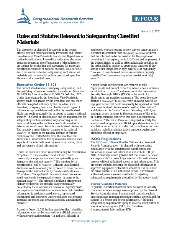 Rules and Statutes Relevant to Safeguarding Classified Materials ...