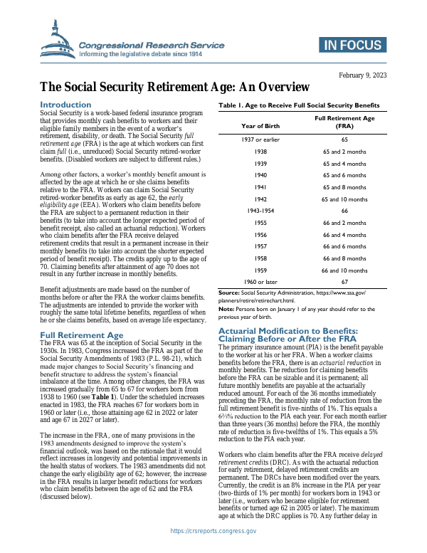 The Social Security Retirement Age: An Overview - EveryCRSReport.com