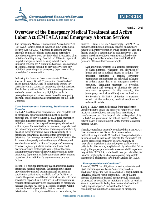 Overview of the Emergency Medical Treatment and Active Labor Act ...