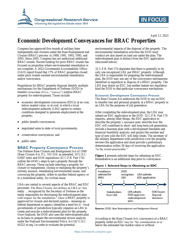 Economic Development Conveyances for BRAC Properties - EveryCRSReport.com
