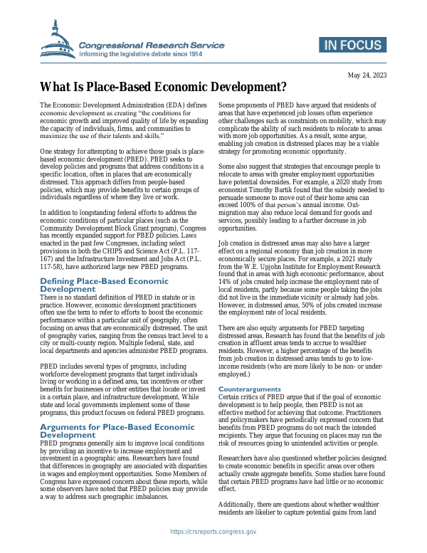 What Is Place-Based Economic Development? - EveryCRSReport.com