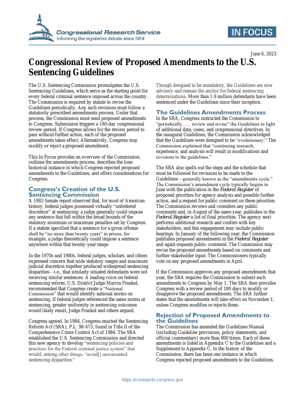Congressional Review of Proposed Amendments to the U.S. Sentencing ...