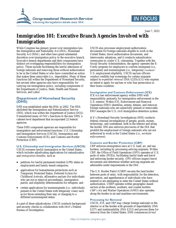 Immigration 101: Executive Branch Agencies Involved with Immigration ...