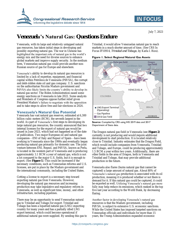 Venezuela’s Natural Gas: Questions Endure - EveryCRSReport.com