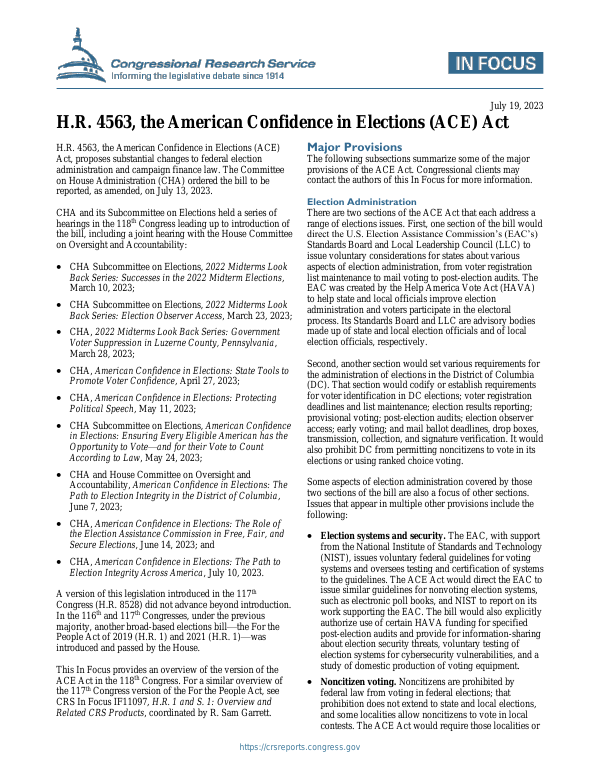 H.R. 4563, the American Confidence in Elections (ACE) Act ...