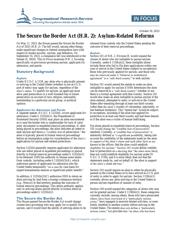 The Secure the Border Act (H.R. 2): Asylum-Related Reforms ...