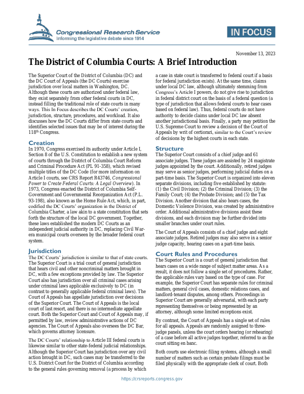 The District of Columbia Courts: A Brief Introduction - EveryCRSReport.com