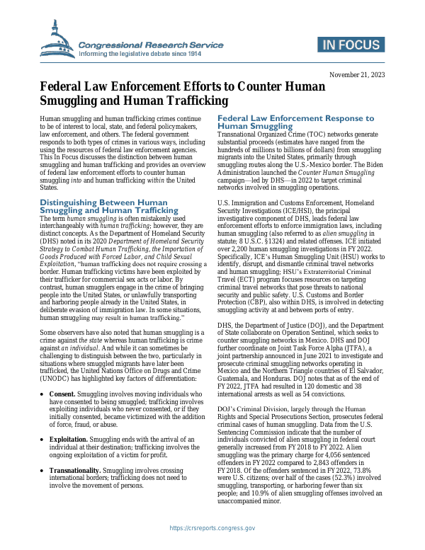 Federal Law Enforcement Efforts to Counter Human Smuggling and Human ...