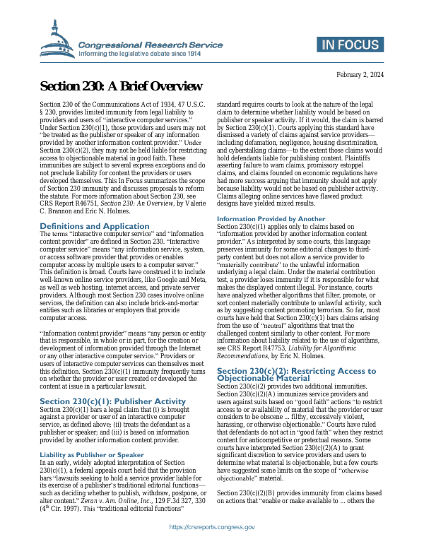 Section 230: A Brief Overview - EveryCRSReport.com
