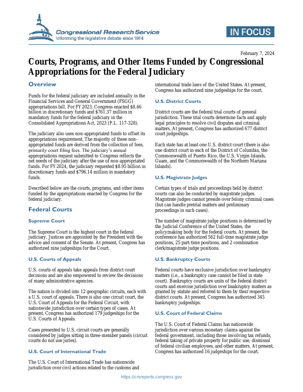 Courts, Programs, and Other Items Funded by Congressional ...