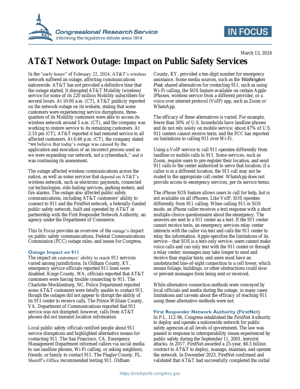 AT&T Network Outage: Impact on Public Safety Services - EveryCRSReport.com