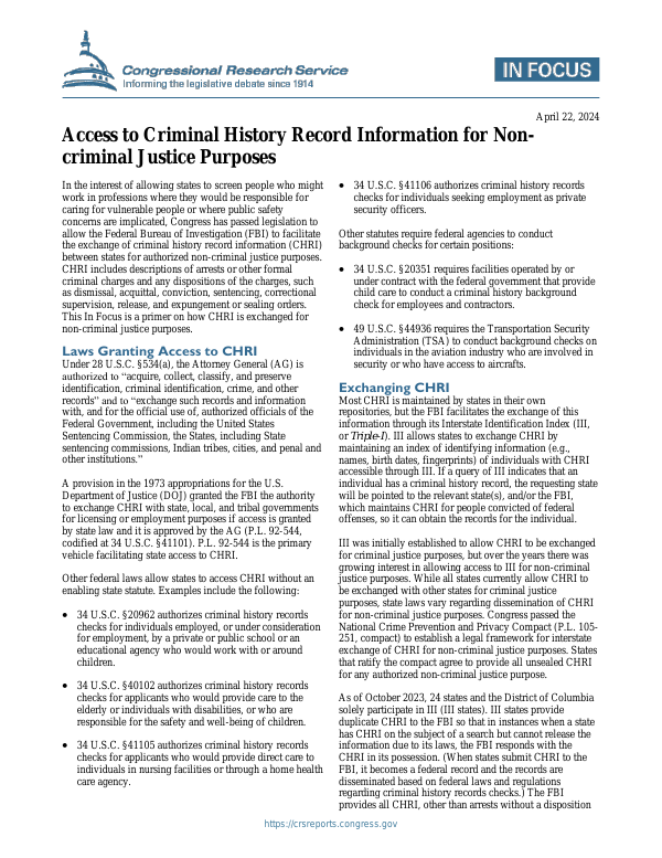 Access to Criminal History Record Information for Non-criminal Justice ...