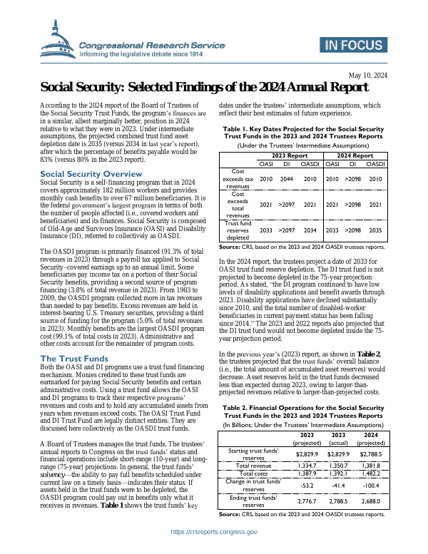 Social Security: Selected Findings of the 2024 Annual Report ...