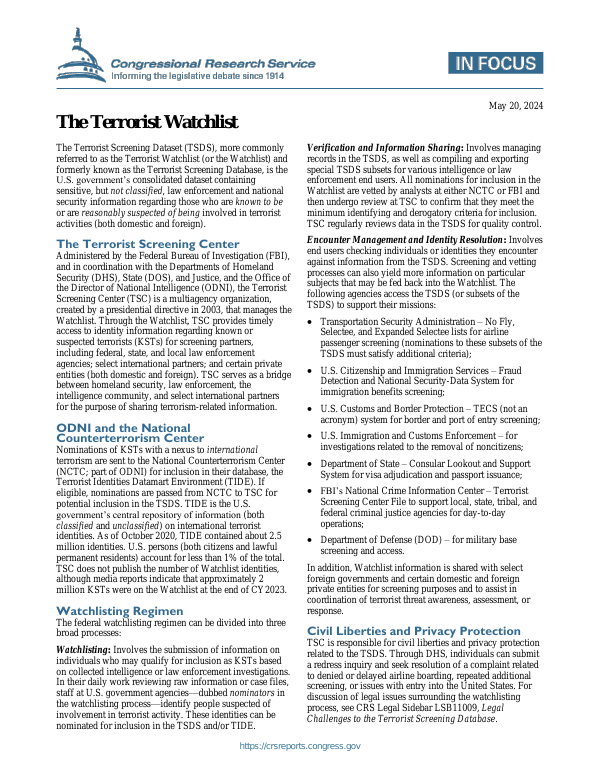The Terrorist Watchlist - EveryCRSReport.com