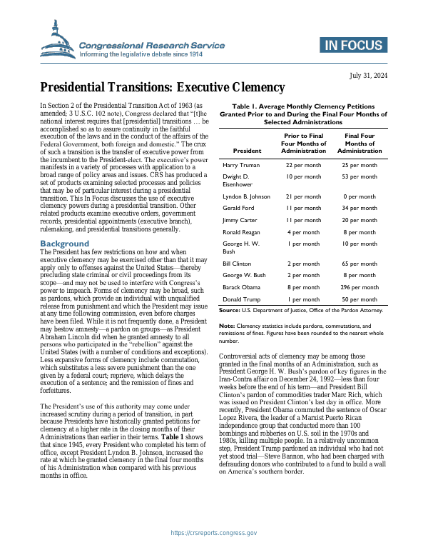 Presidential Transitions: Executive Clemency - EveryCRSReport.com