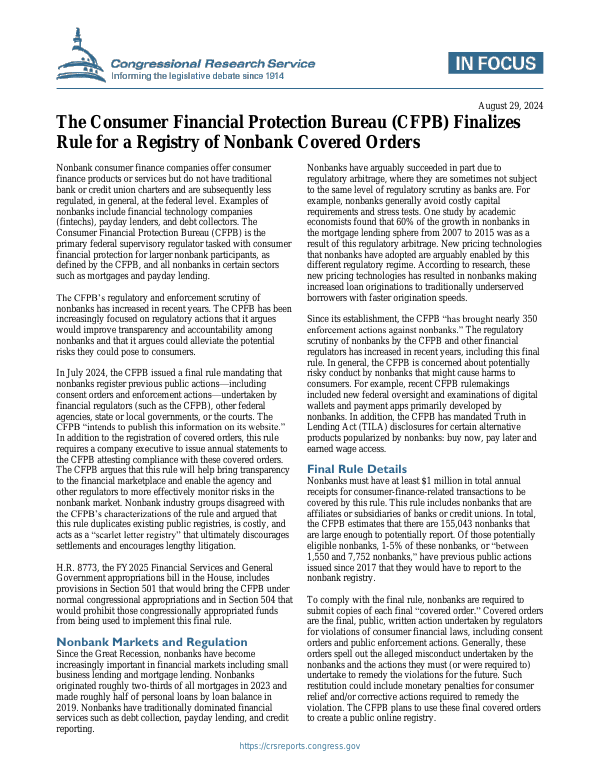 The Consumer Financial Protection Bureau (CFPB) Finalizes Rule for a ...