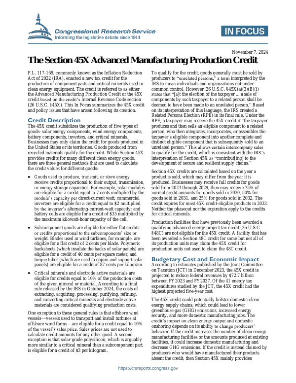 The Section 45X Advanced Manufacturing Production Credit ...