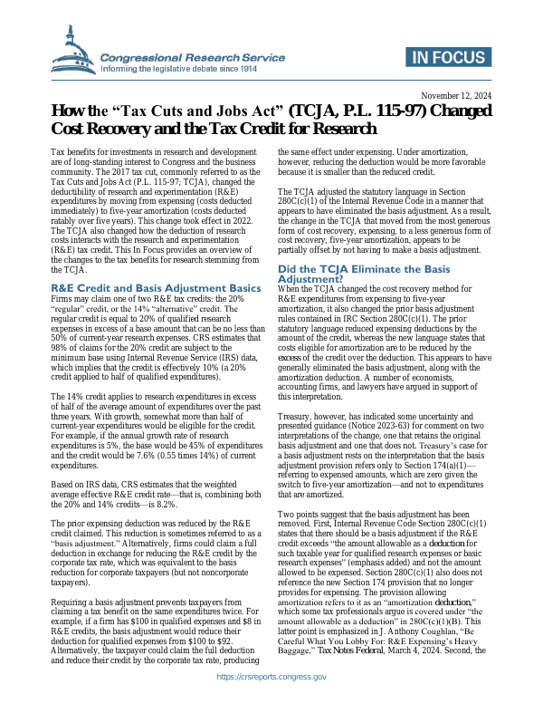 How the “Tax Cuts and Jobs Act” (TCJA, P.L. 115-97) Changed Cost ...