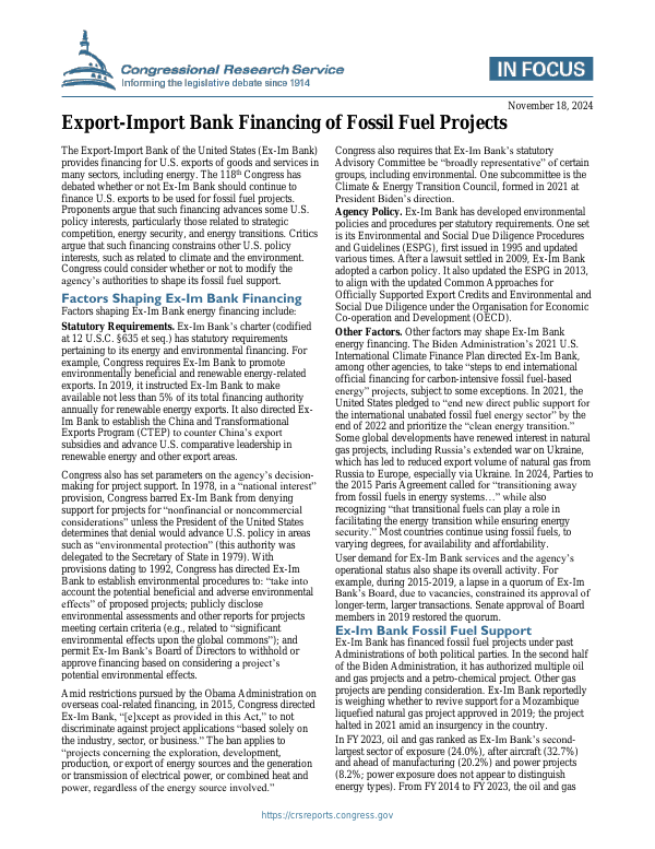 Export-Import Bank Financing of Fossil Fuel Projects - EveryCRSReport.com