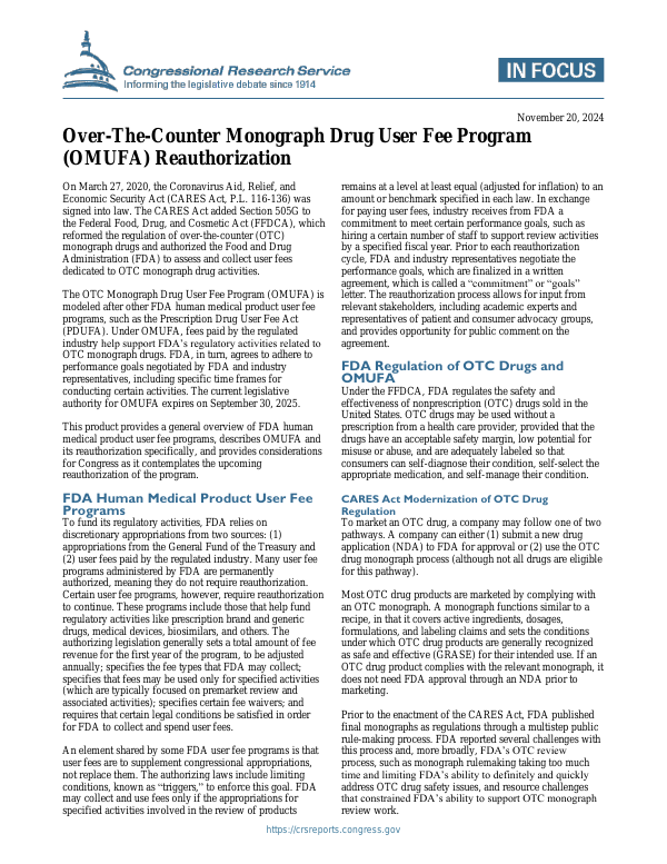 Over-The-Counter Monograph Drug User Fee Program (OMUFA ...