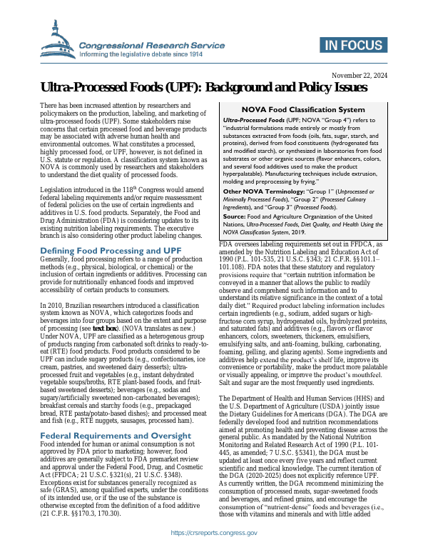 Ultra-Processed Foods (UPF): Background and Policy Issues ...