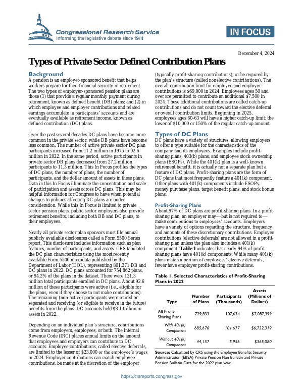 Types of Private Sector Defined Contribution Plans - EveryCRSReport.com