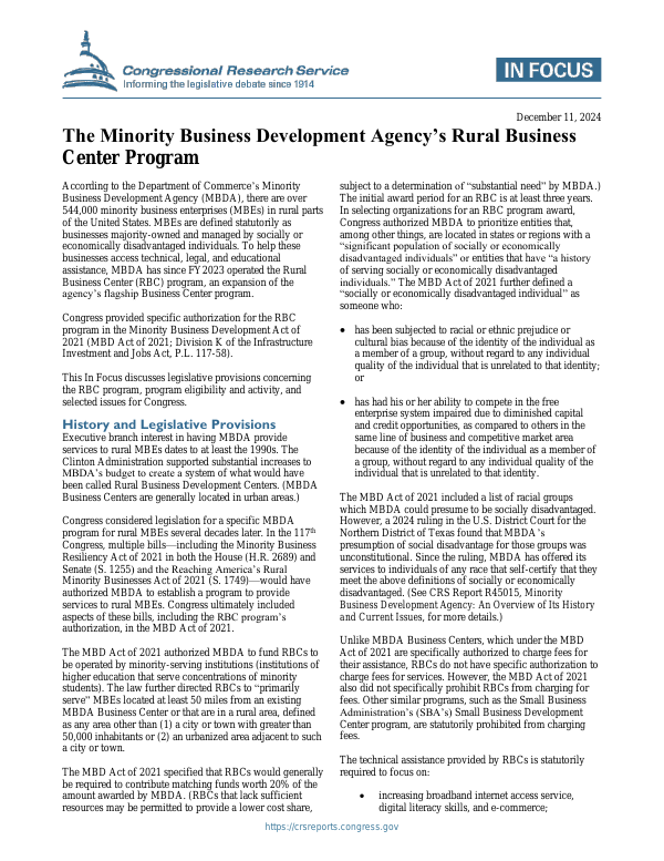 The Minority Business Development Agency’s Rural Business Center ...