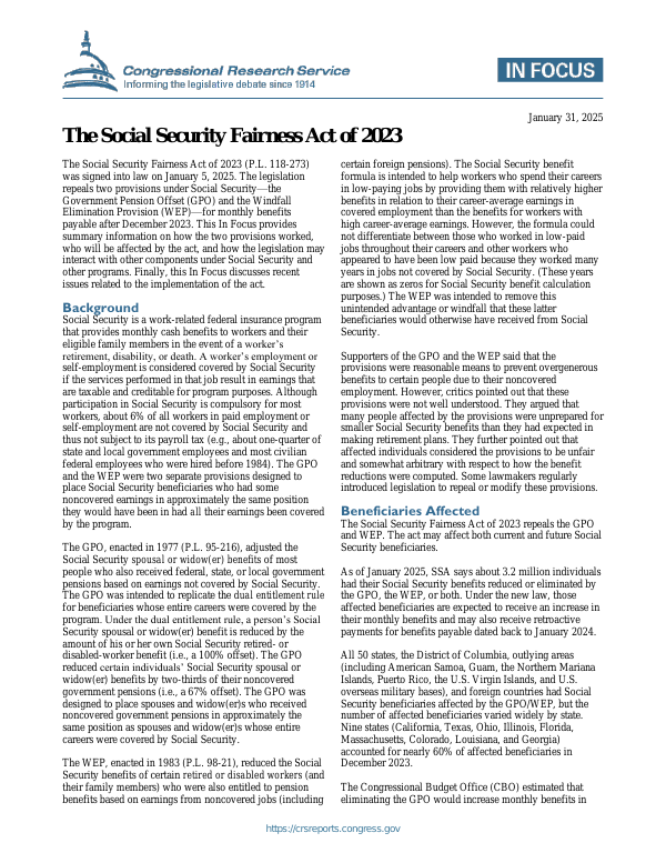 The Social Security Fairness Act of 2023 - EveryCRSReport.com