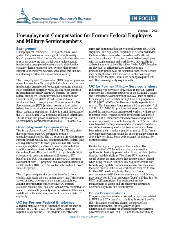 Unemployment Compensation for Former Federal Employees and Military ...