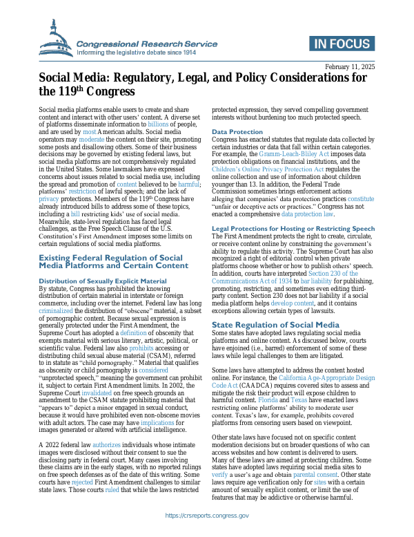 Social Media: Regulatory, Legal, and Policy Considerations for the ...