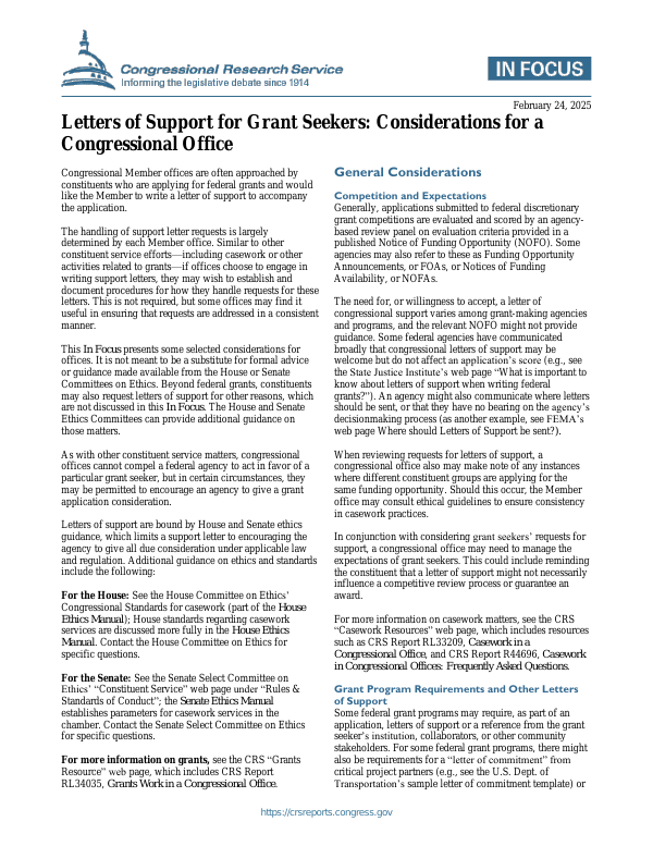 Letters of Support for Grant Seekers: Considerations for a ...