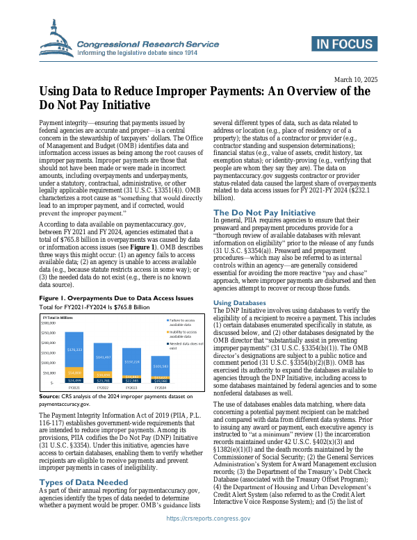 Using Data to Reduce Improper Payments: An Overview of the Do Not Pay ...