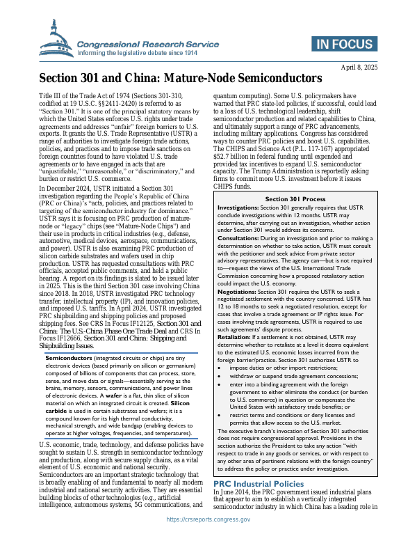 Section 301 and China: Mature-Node Semiconductors - EveryCRSReport.com