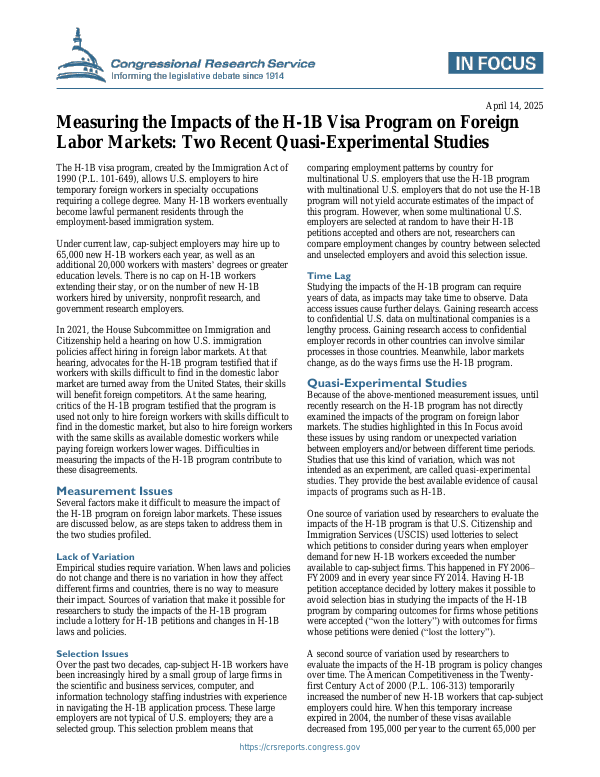 Measuring the Impacts of the H-1B Visa Program on Foreign Labor Markets ...