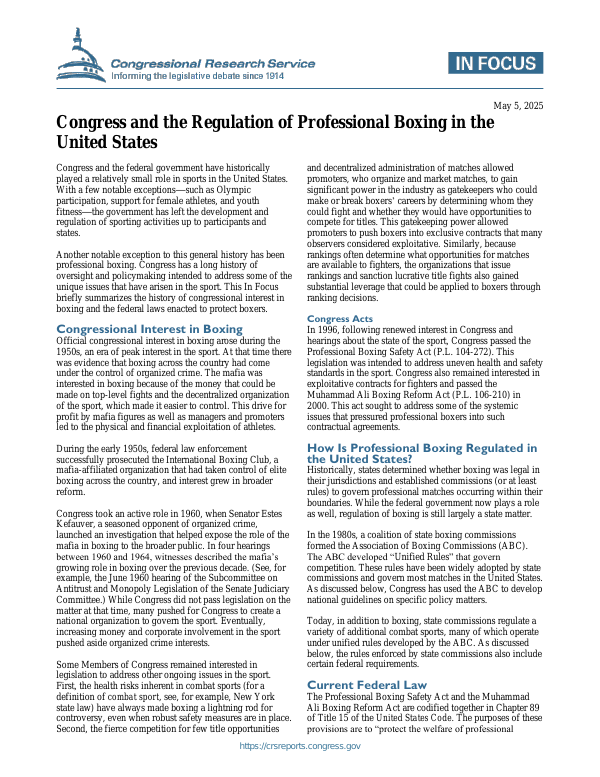 Congress and the Regulation of Professional Boxing in the United States ...