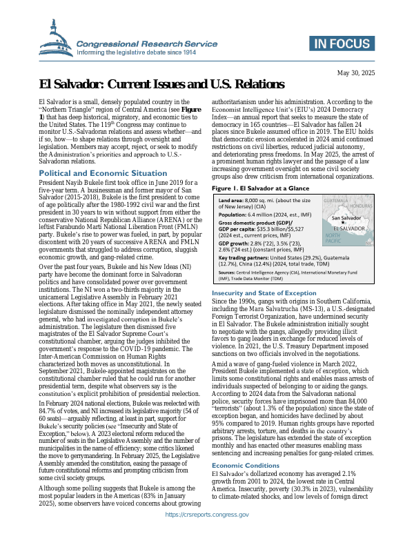 El Salvador: Current Issues and U.S. Relations - EveryCRSReport.com
