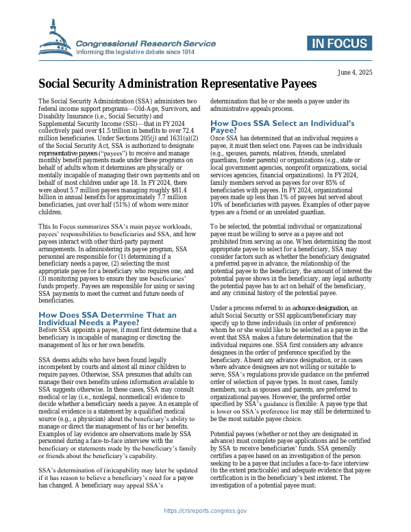Social Security Administration Representative Payees - EveryCRSReport.com