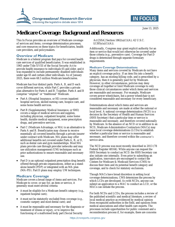 Medicare Coverage: Background and Resources - EveryCRSReport.com