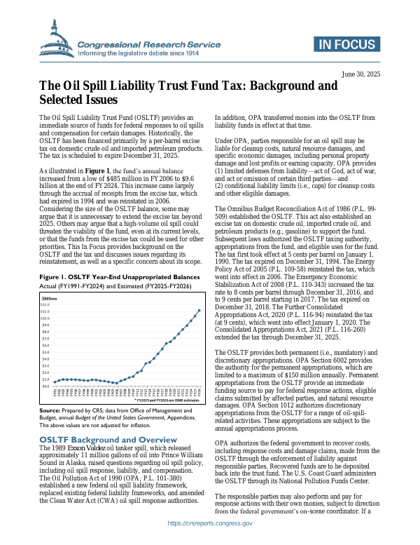 The Oil Spill Liability Trust Fund Tax: Background and Selected Issues ...