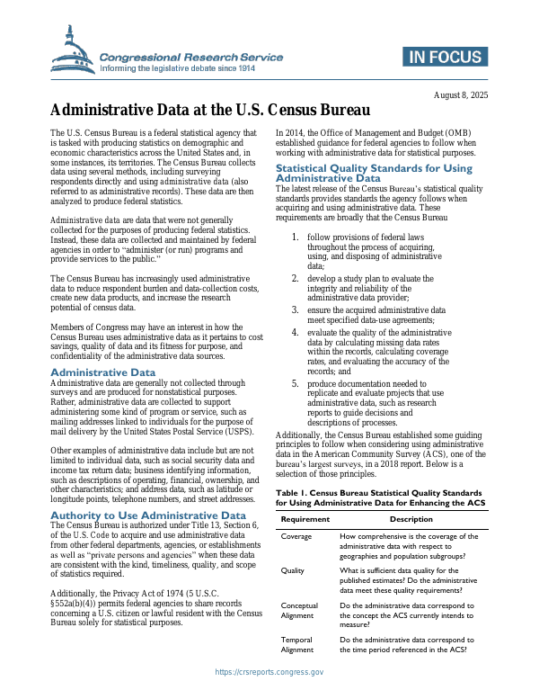 Administrative Data at the U.S. Census Bureau - EveryCRSReport.com