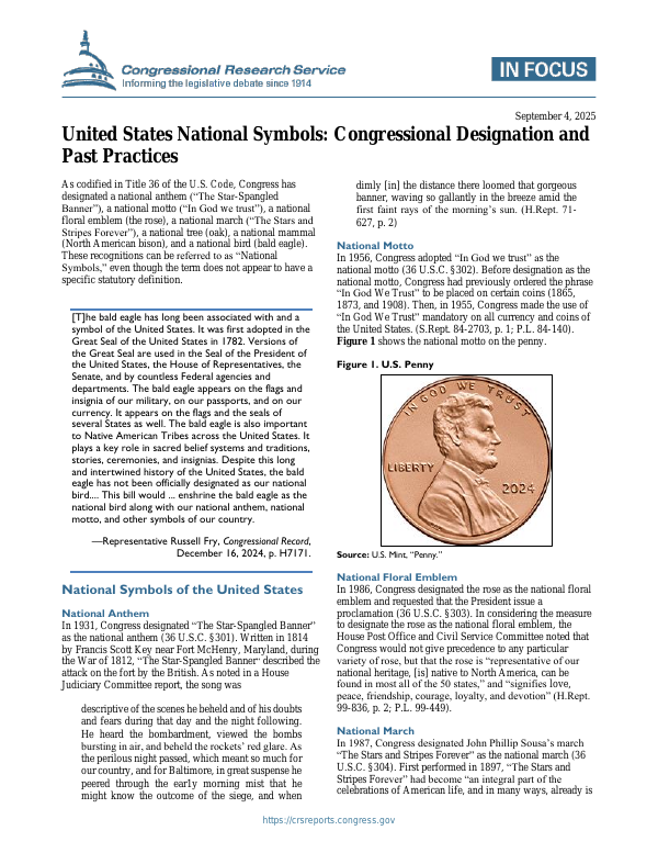 United States National Symbols: Congressional Designation and Past ...
