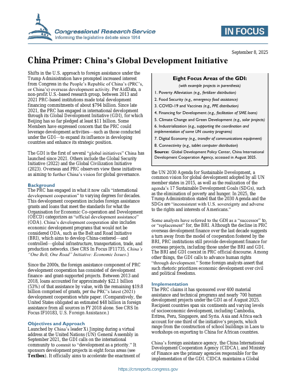 China Primer: China’s Global Development Initiative - EveryCRSReport.com