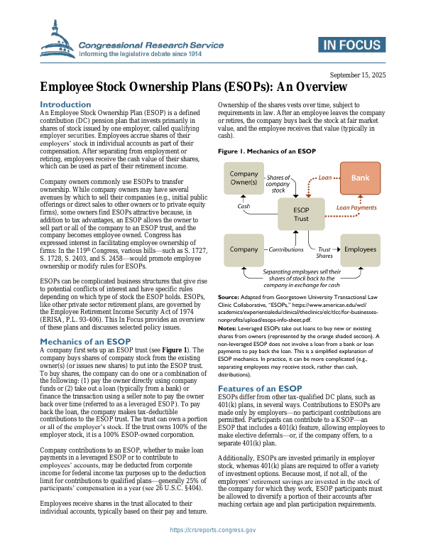 Employee Stock Ownership Plans (ESOPs): An Overview - EveryCRSReport.com