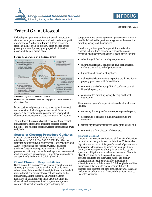 Federal Grant Closeout - EveryCRSReport.com
