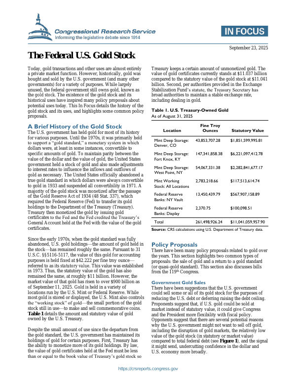 The Federal U.S. Gold Stock - EveryCRSReport.com