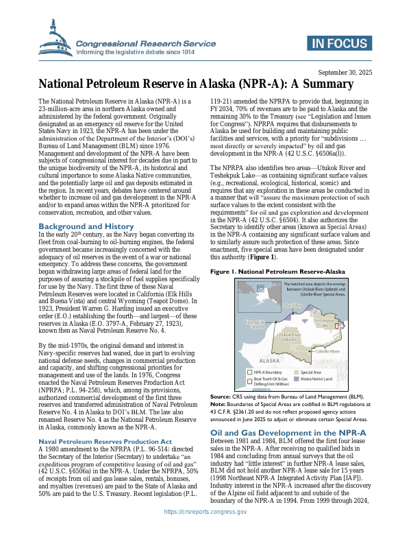 National Petroleum Reserve in Alaska (NPR-A): A Summary ...