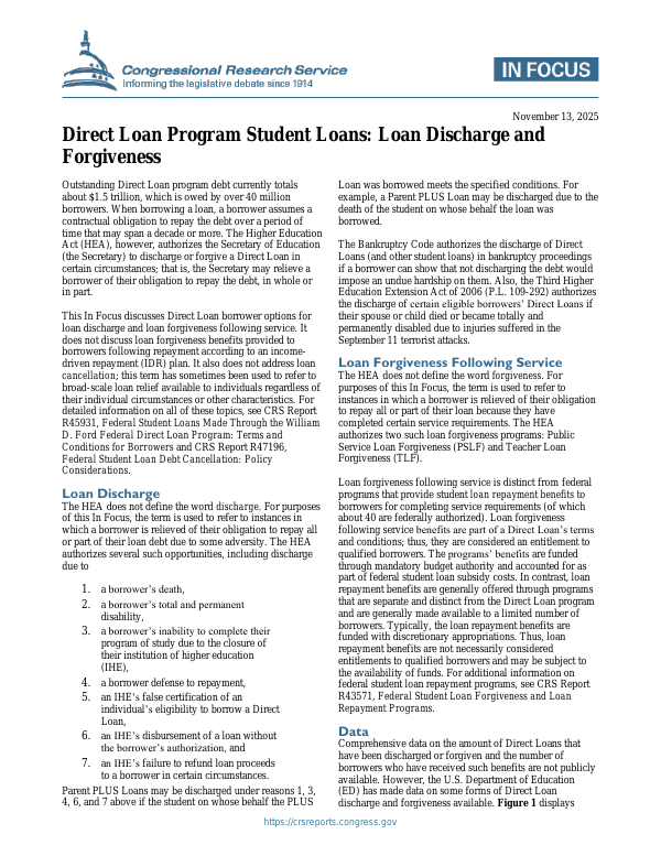 Direct Loan Program Student Loans: Loan Discharge and Forgiveness ...
