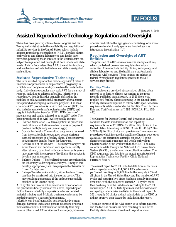 Assisted Reproductive Technology Regulation and Oversight ...